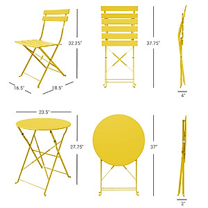 Grand patio 3-Piece Bistro Set Folding Outdoor Furniture Sets with Premium Steel Frame Portable Design for Bistro & Balcony, Yellow