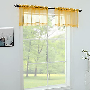 Gold Yellow Valances for Windows - Light Filtering Semi Sheer Valances for Living Room/Bedroom/Kitchen/Bathroom/Cafe - Transparent Window Valance Curtains with Rod Pocket 2 Panels 52 by 18 Inches Long