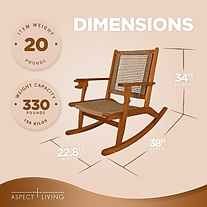 Aspect Living Vega Outdoor Rocking Chair with Beverage Holder - Natural Finish Wooden Chair, Patio, Poolside, Backyard, Garden - Indoor & Outdoor Use - Robust Wood Construction - 65245
