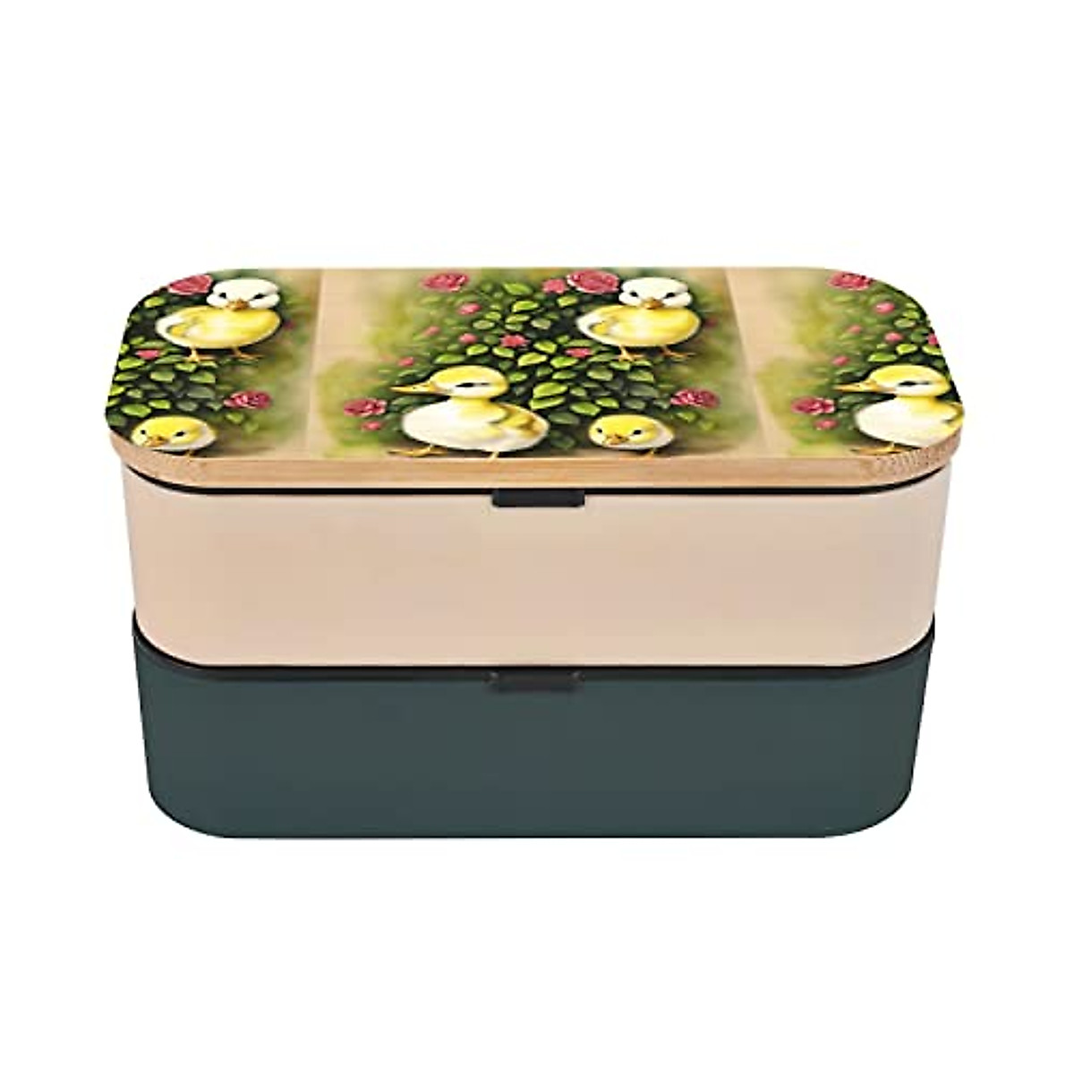 Duck With Wreath Premium Bento Lunch Box, 2 Compartments Leakproof Lunch Box With Cutlery For Adults, Microwave & Dishwasher Safe