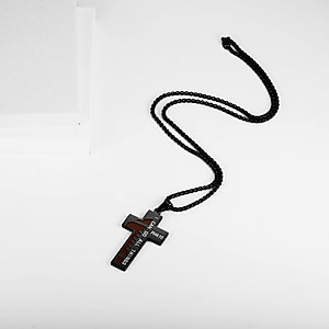 Susook Football Cross Necklace for Men Bible Verse I CAN DO All Things Stainless Steel Sport Pendant for Men(Black)