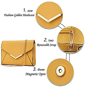 KKXIU Women Elegant Faux Leather Evening Envelope Clutch Purse Foldover Bags for Party Wedding Prom (A-Mustard)