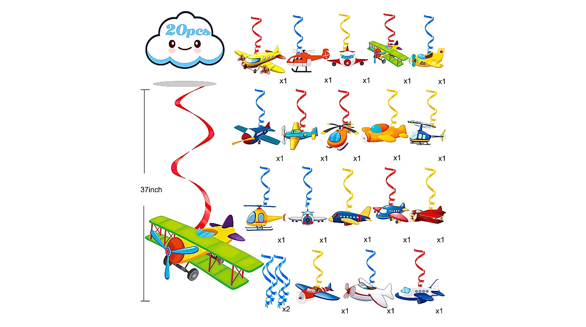 Airplane Hanging Swirls Airplane Birthday Party Decorations Helicopter ...