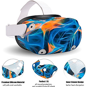 Compatible with Oculus Quest 2 Accessories, Silicone Face Cover, VR Shell Cover,Touch Controller Grip Cover,Protective Lens Cover,Disposable Eye Cover (Aurora)
