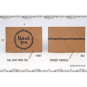 Thank You Cards Bulk Set of 100 - Includes Thank You Notes, Blank Cards with Envelopes & Stickers - Perfect for Business, Wedding, Graduation, Bridal & Baby Shower, Funeral - Floral Kraft Paper Design