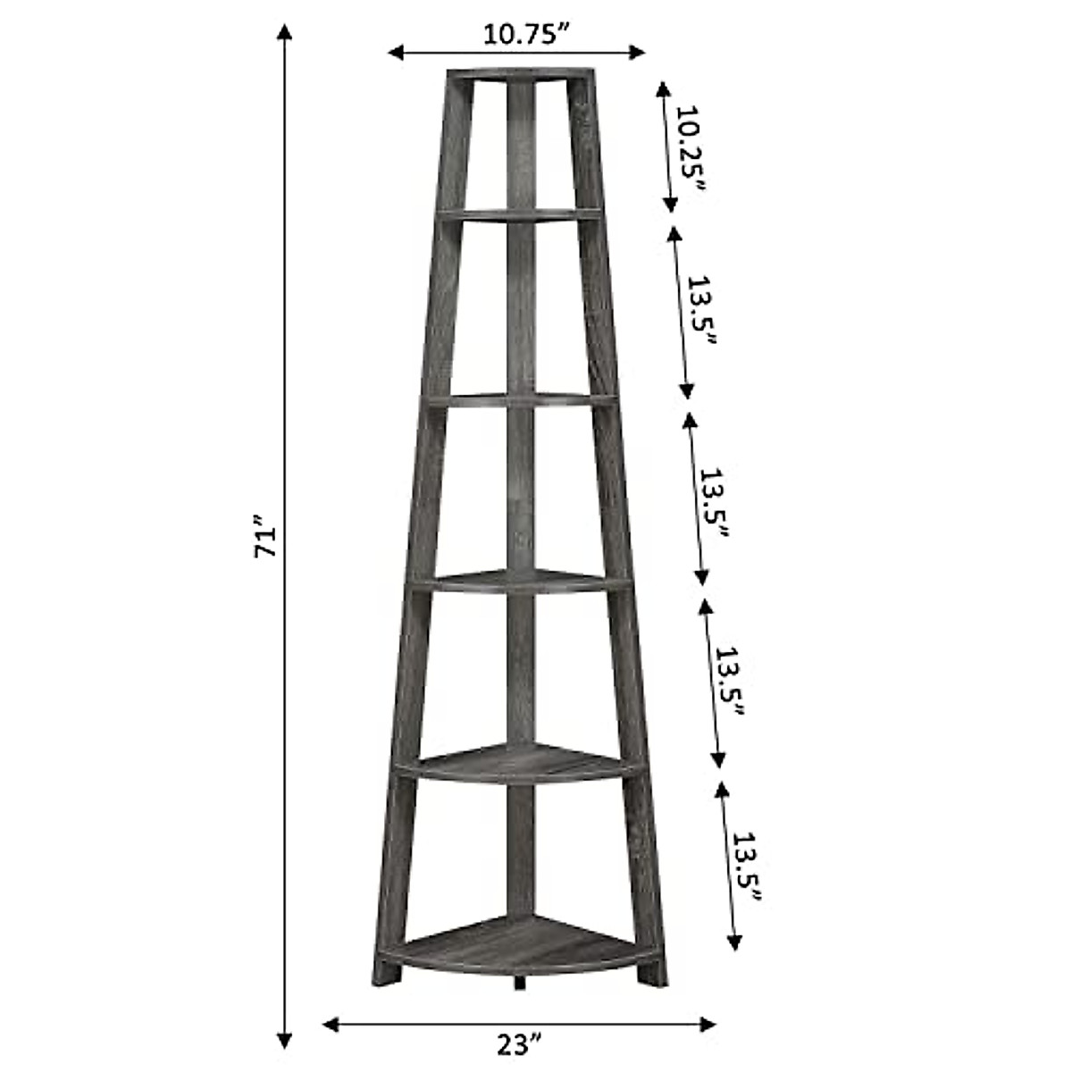 Convenience Concepts Newport 5 Tier Corner Bookcase, Weathered Gray