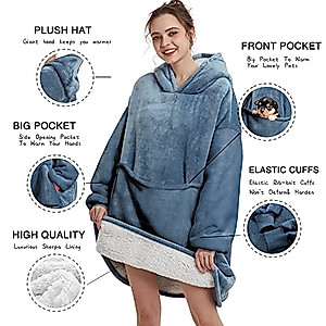 Aemilas Wearable Blanket Hoodie,Oversized Sherpa Sweatshirt Blanket with Hood Pocket and Sleeves,Cozy Soft Warm Plush Hooded Blanket for Adult Women Men Teens,One Size Fits All(Grey)