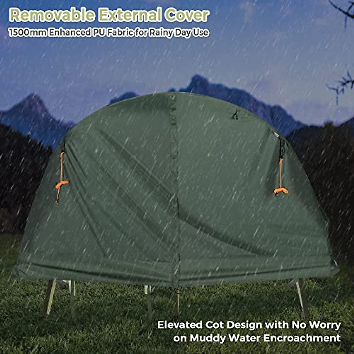 Tangkula 4-in-1 Camping Cot Tent, Foldable Off Ground Elevated Tent Set for 1 Person, Portable Tent with Waterproof External Cover, Air Mattress & Carrying Bag, Ideal for Outdoor Hiking, Camping