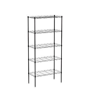 BIQWBIC 5 Tier Metal Shelf, Wire Shelving Unit with Adjustable Shelves, Storage Rack for Kitchen Pantry Closet, 22"Lx12"Wx48"H, Black