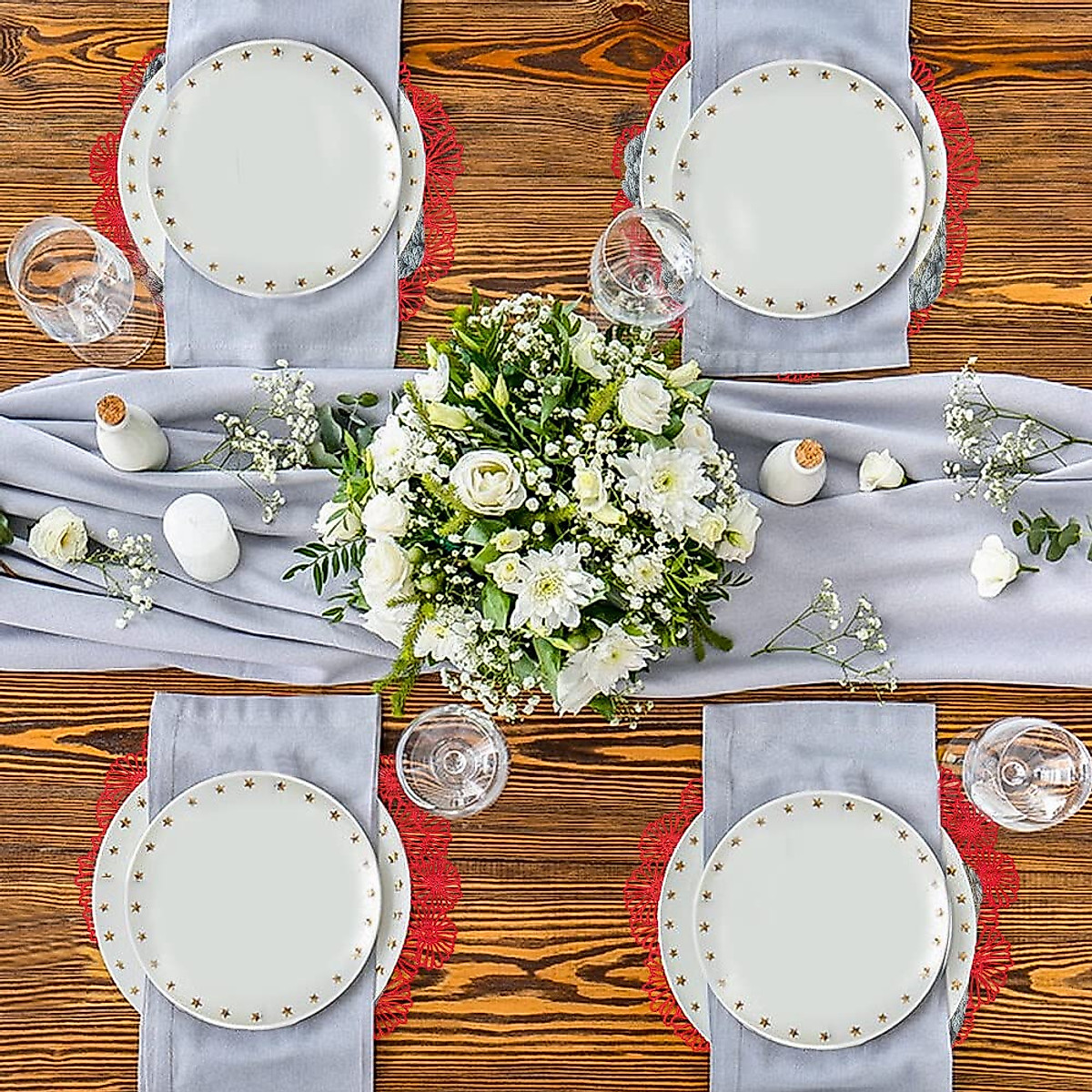 Floral Placemats Wipeable Vinyl Placemats 15 Inch Round Place Mats Farmhouse Kitchen Table Mats Heat Resistant Washable Pressed Vinyl Dining Table Mats Wedding Anniversary Decoration, Red