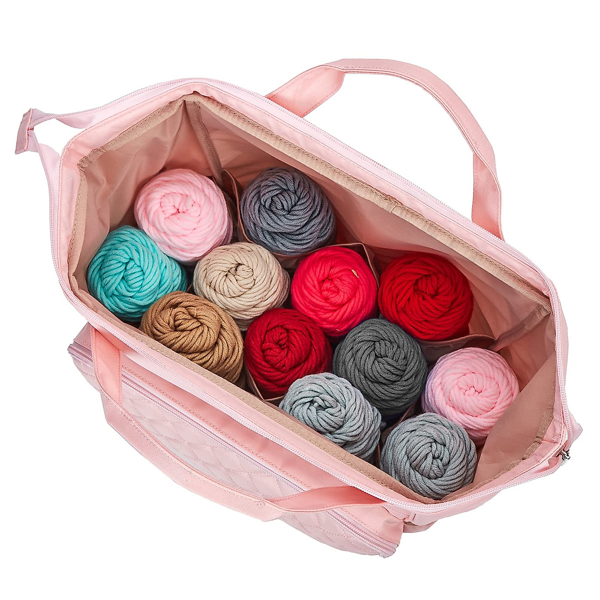 HOMEST Knitting Bag Backpack, Crochet Storage Organizer, Large Yarn Holder with Custom Front Pocket for Crochet Accessories and Supplies, Pink