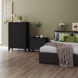 Panana 2/3/4/5/6 Drawer Dresser, Chest of Drawers Wooden Storage Dresser Cabinet Bedroom Furniture (2 Drawer, Black)