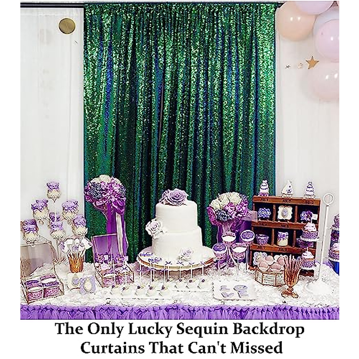 Sequin Backdrop Curtain 4FTx7FT Colorful Green Glitter Sequin Backdrop Wedding Ceremony Backdrop Sequin Shimmer Wall Background Baby Shower Background (4FTx7FT, Colorful Green)