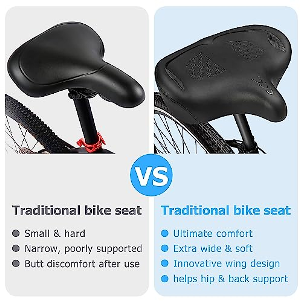 CDYWD Oversized Bike Seat for Men & Women Comfort, Extra Wide Soft Cushion Bicycle Seat, Comfortable Wing Padded, Large Bike Saddle Replacement for Exercise, Stationary, Spin, City, Hybrid Bike, Ebike