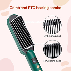 Hair Straightener Brush, Ring Hair Straightener Comb Straightening Brush with Anti-Scald & LED Screen, Suitable for Hair Lengths of 5 inches and Above