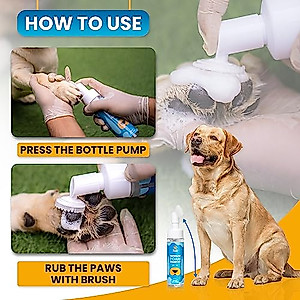 Be Happy Paw Dog Paw Cleaner 6.8fl oz No-Rinse Waterless Shampoo Foam Paw Cleanser with Silicone Brush and Microfiber Towel, Natural Pet Paw Cleaner for Dogs and Cats