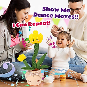 Cuteoy Talking Tulips Plush Toy Repeats What You Say Dancing Walking Mimicking Twisting Stuffed Animal Musical Electric Interative Christmas Birthday Girls Boys Flowers Gifts