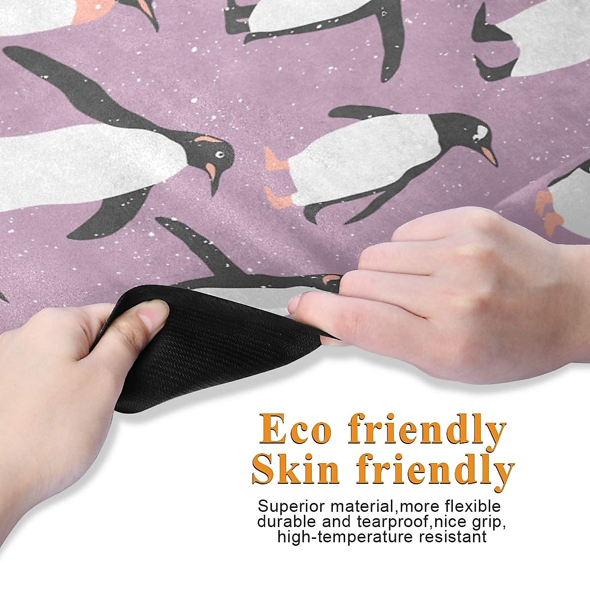 Qilmy Purple Penguin Yoga Mat Non Slip - Extra Long Thin Exercise Mats - 1 mm Thick High Density Padding Mat for Men & Women Stretching & Toning Workouts