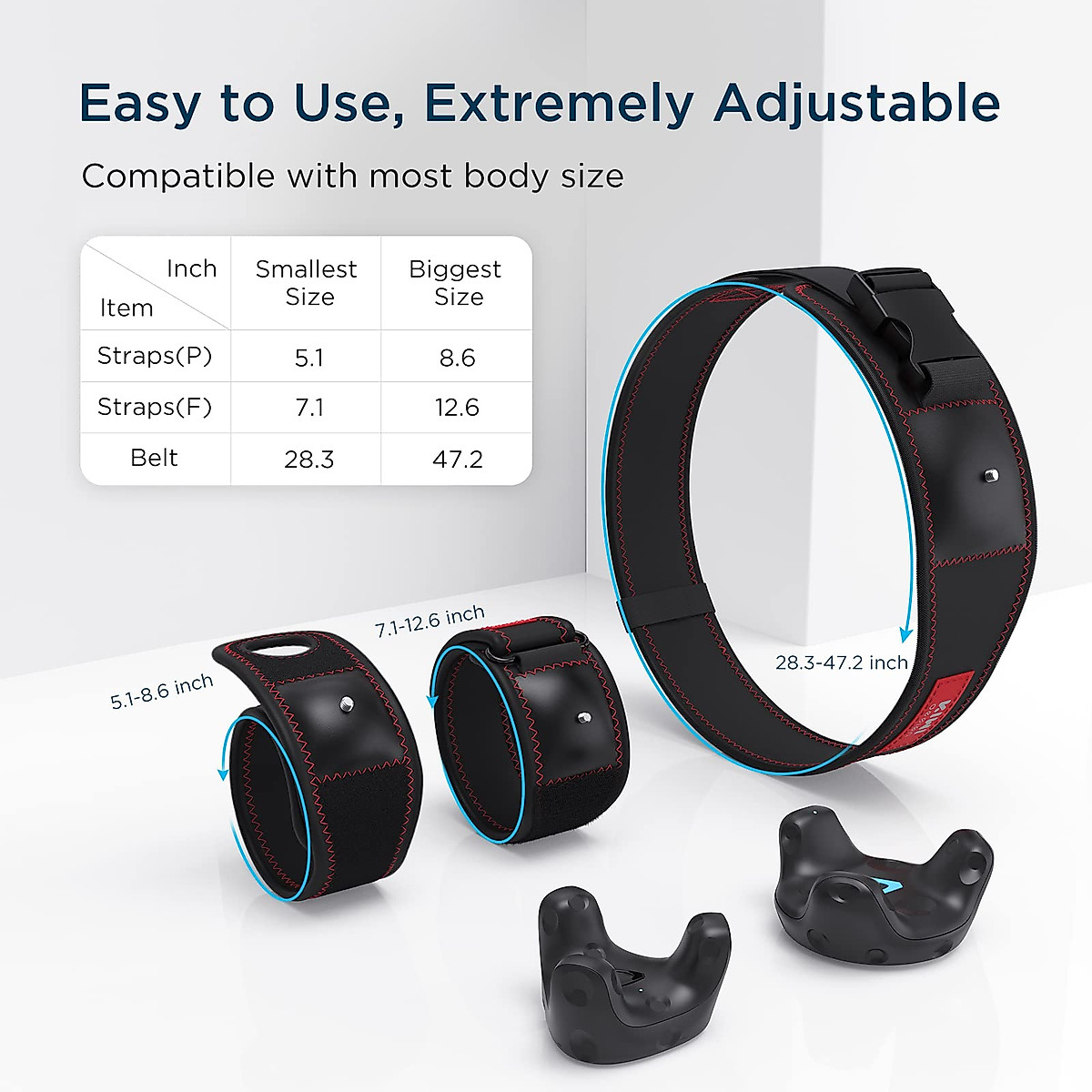 KIWI design Tracker Straps and Belt for Full Body Tracking VR, Compatible with Quest 2 and SteamVR, Upgraded Palm/Foot Trackerstrap Accessory Fit HTC Vive Tracker (Trackers NOT Included)