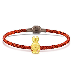 CHOW SANG SANG 999 24K Solid Gold Charm Rabbit with Colorful Coins Patterns Charm Blessing Bracelet for Women 93618C