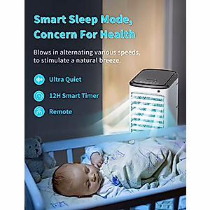 COMFYHOME 3-IN-1 Portable Air Conditioners Windowless, 65° Oscillation Swamp Cooler, 3 Speeds Portable Air Cooler w/Humidifier, Remote & 12 Hours Timer, Evaporative Cooler Cooling Fan for Room Home