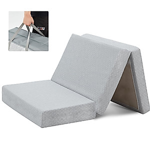 Twin Foldable Mattress,Tri-Fold Memory Foam 4 inch Folding Mattress with Carrying Case,Floor Mattress Sleeping Pad with Washable Cover Non-Slip Foam Camping Mat for Guest Napping,Twin Size,75"x38"x4"