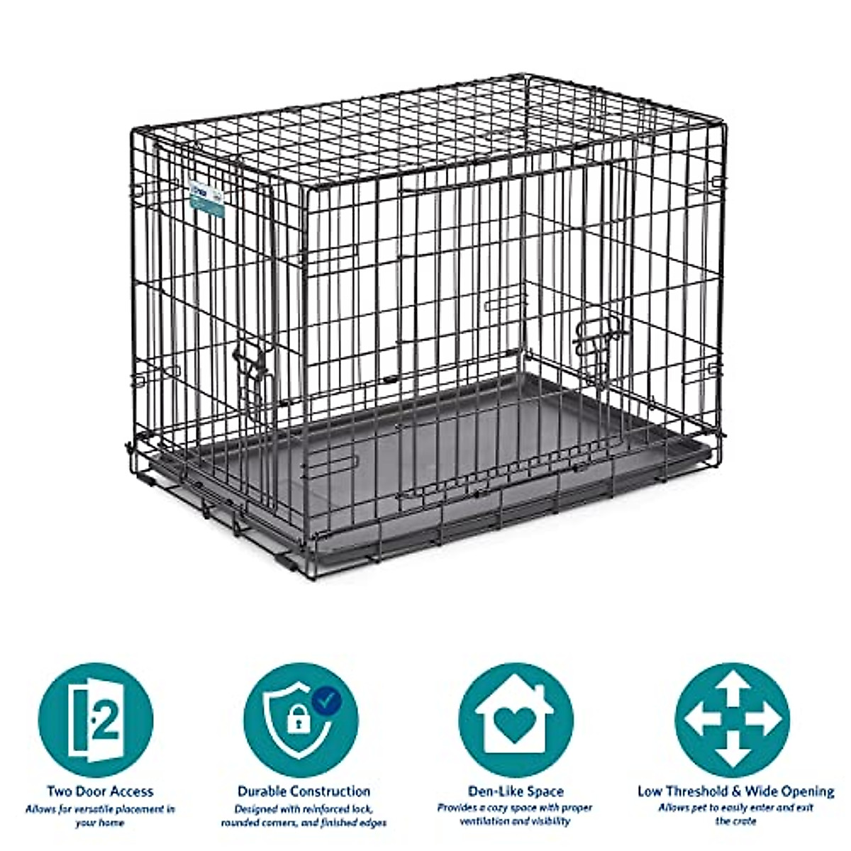 MidWest Homes for Pets Newly Enhanced Double Door iCrate Dog Crate, Includes Leak-Proof Pan, Floor Protecting Feet, Divider Panel & New Patented Features