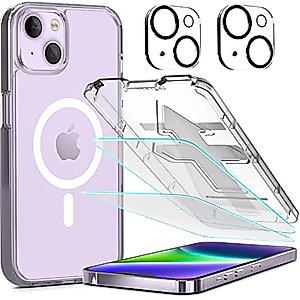 Power Theory Designed for iPhone 14 Plus Screen Protector, with Lens Protectors, and Clear Case Compatible with Magsafe [9H Hardness], Easy Install Kit [Premium Tempered Glass]