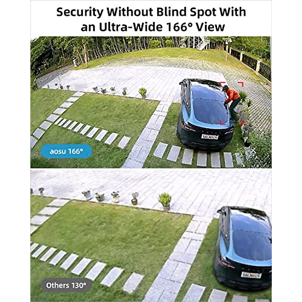 AOSU Security Cameras Wireless Outdoor, 2K HD Home Security System with 166° Ultra-Wide View, 365-Day Battery Life, Night Vision, IP67, No Monthly Fee, Work with Alexa, Google Assistant