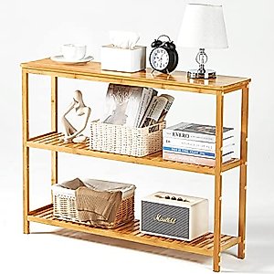 SINWANT Narrow Console Table,Bamboo Sofa Table with 2 Mesh Shelves,Entryway Table Foyer Table for Hallyway,Front Hall,Couch,Living Room,Kitchen etc. Long Console Tables for Entryway,39.4 inch