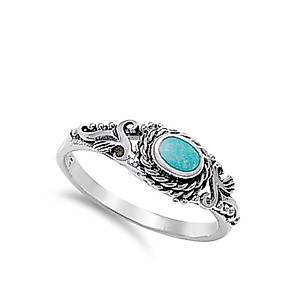 Women's Simulated Turquoise Wholesale Vintage Ring New 925 Sterling Silver Band Size 8