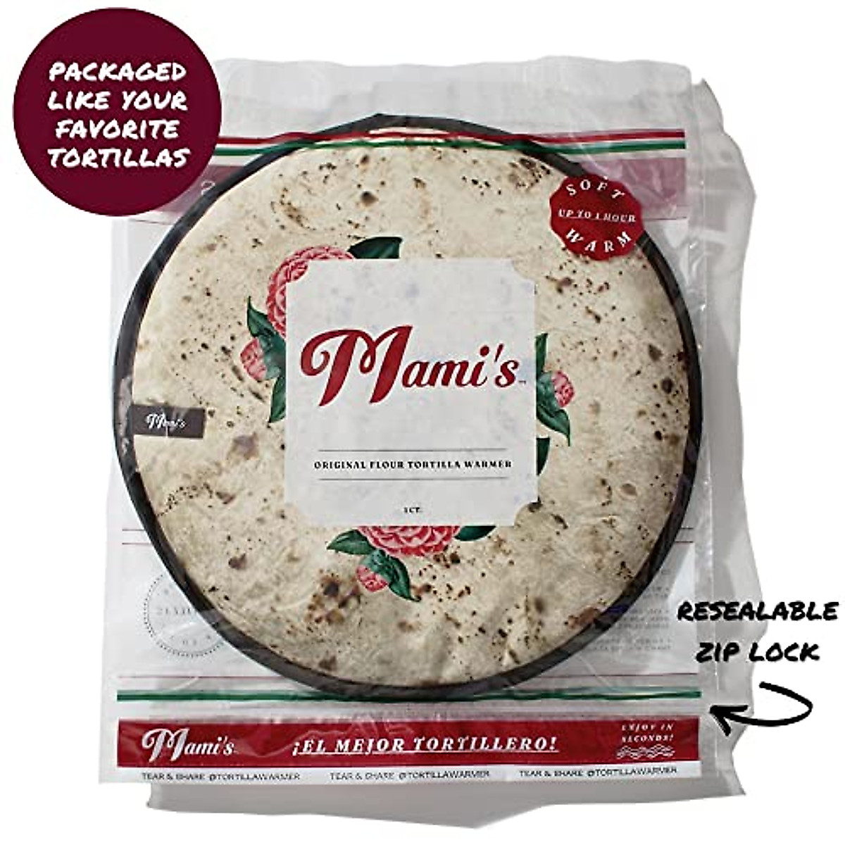 Mami's Tortilla Warmer Co. | 12” JUMBO ALL-IN-ONE™ TORTILLA WARMER POUCH | STEAM AND SERVE IN ONE TORTILLA TOOL | ORIGINAL FLOUR TORTILLA WARMER | EVERYDAY FAVORITE GIFT