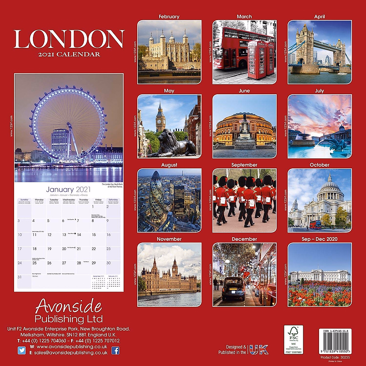 England Calendar - London Calendar - Calendars 2020 - 2021 Wall Calendars - Photo Calendar - London 16 Month Wall Calendar by Avonside