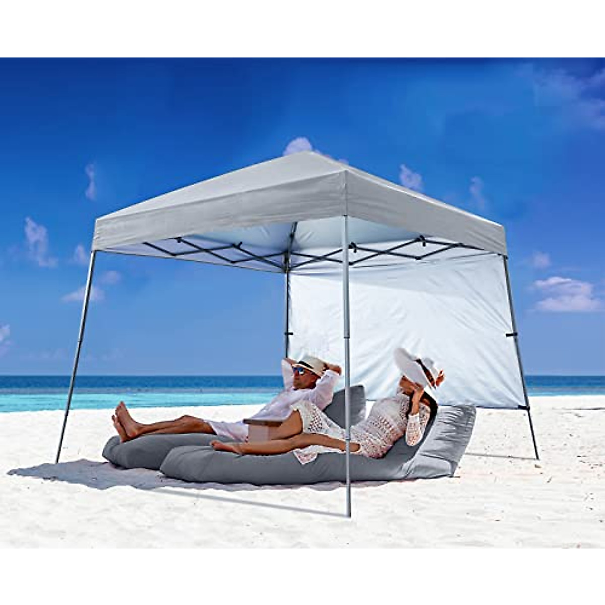 ABCCANOPY Stable Pop Up Beach Tent with Backpack Bag, 8 x 8 ft Base / 6 x 6 ft Top, Gray