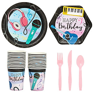 Sparkle and Bash 207 Pieces Music Birthday Party Supplies with Plates, Napkins, Cups, Tablecloth, Cutlery, Banner, Favor Bags, Balloons (Serves 24)