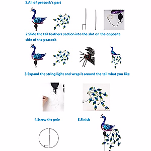 VEWOSTAR Garden Solar Lights Outdoor- Metal Peacock Garden Decor Solar Path Light Stakes Waterproof Landscape Light for Outdoor Yard Walkway Patio Lawn Ornaments