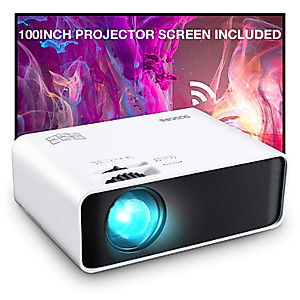 Projector, GooDee WiFi Mini Projector with Projector Screen, 7000L Synchronize Wireless Video Projector LED 1080p Full HD, Portable Home Movie Projector Support TV Stick/DVD/USB, iOS/Android Phone