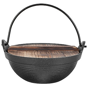 DOITOOL Japanese Sukiyaki Pot Cast Iron Nabe Tetsu Single Serving Nabe Shabu Shabu Hot Pot Sukiyaki Pan with Wooden Lid for Home Camping Picnic