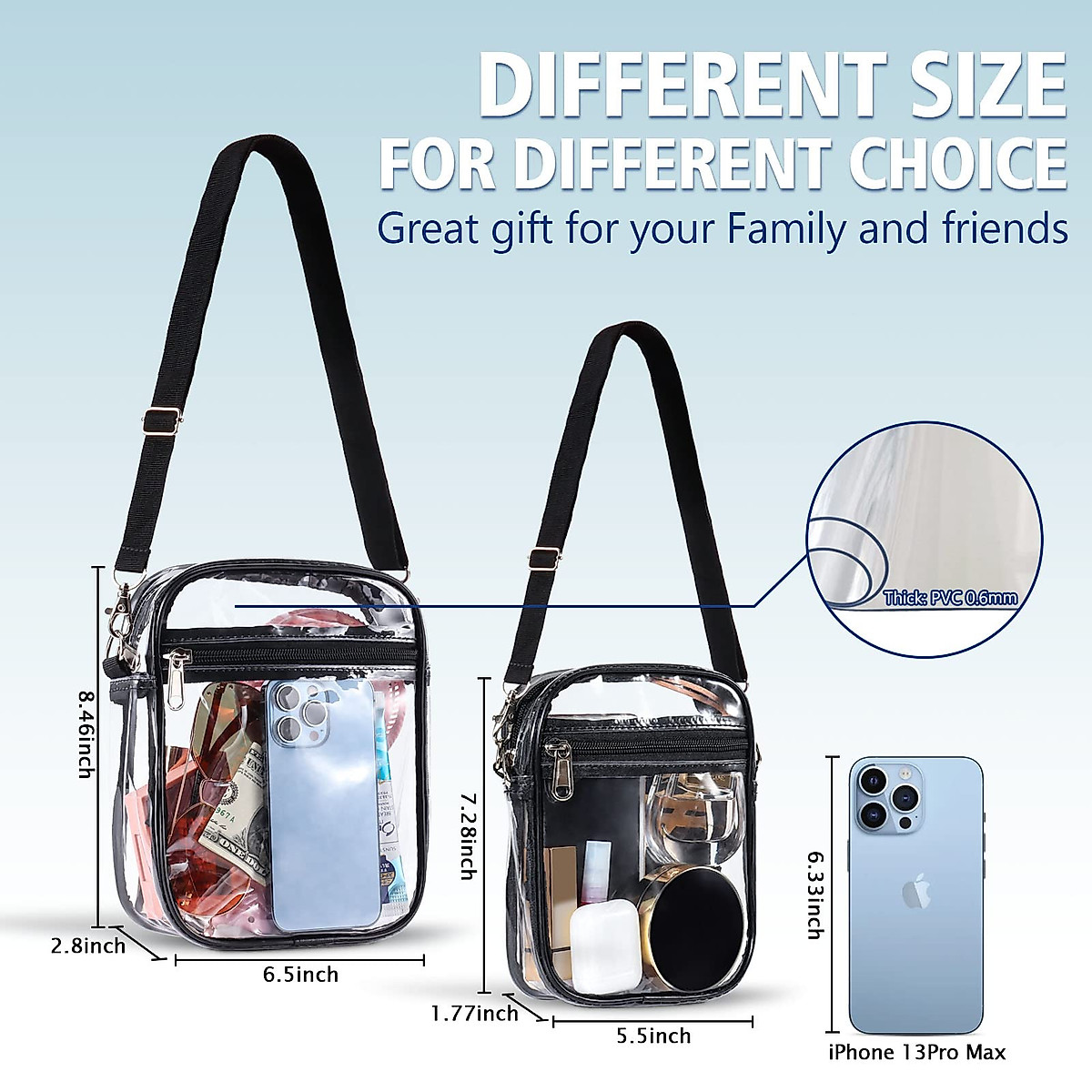 Wreiynn Clear Bag Stadium Approved - Clear Purse Bag with Adjustable Strap, Clear Concert Bag for Women Sports Events