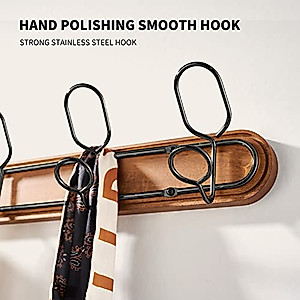 DRKUN Wood Coat Hook Wall Mounted Hooks for Hanging Clothes Rack with 8 Hooks, Double Round Hooks Black Stainless Steel Hanger for hat Towel Bedroom Bathroom