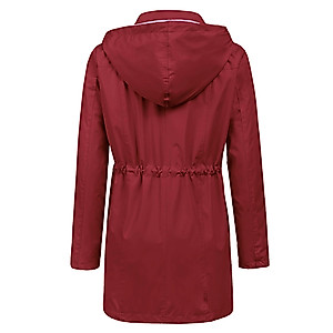 LOMON Raincoat Women Waterproof Long Hooded Trench Coats Lined Windbreaker Travel Jacket Wine Red XL