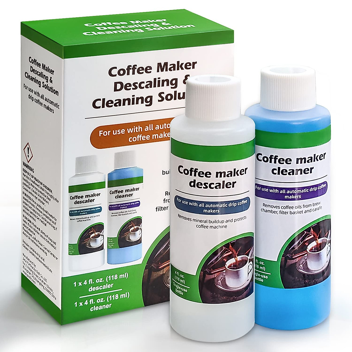 ZoneKing Coffee Maker Cleaner and Descaler Kit -2 Single Use Bottles -for All Drip Coffer Maker (Keurig, Mixpresso, Zwilling, etc.)