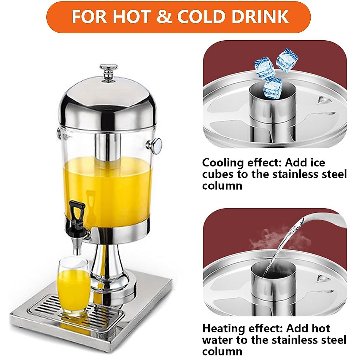 Beverage Dispenser Stainless Steel Drink Dispensers Coffee Urns, 8L/2.2 Gallon Water Dispenser with Spigot for Hot Cold Drinks Beer(Silver)