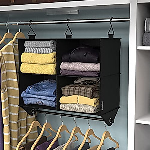 ClosetMaid 4-Shelf Fabric Hanging Closet Organizer with Garment Rod for Shirts, Sweaters, Pants, Hats, Shoes, Purses with Charcoal Black Finish