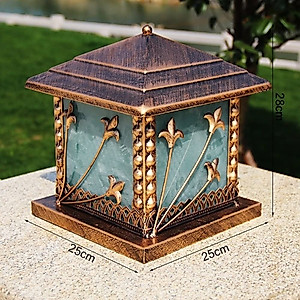 MODEBHD Outdoor Waterproof Post Light Square Antique Metal Column Post Light Rainproof Courtyard Lawn Pillar Lamp European Home Decor Villa Garden Wall Sconce Lantern External Safety Lighting