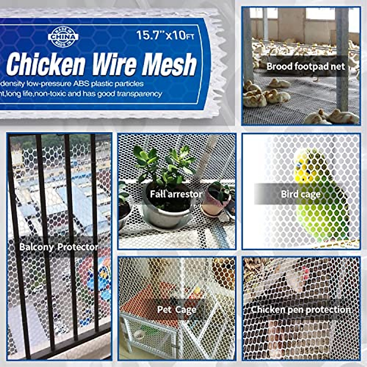 Senershuo Upgraded 15.7IN x 10FT White Plastic Chicken Wire Fence Mesh, Hexagonal Fencing for Gardening, Poultry Fencing, Chicken Wire Frame for Crafts, Floral Netting (PLASTIC40-300W)