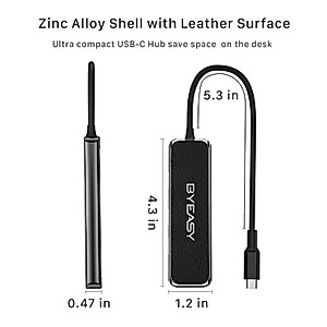 USB C Hub, BYEASY Zinc Alloy USB C Adapter Hub, with 4K HDMI Output, SD and microSD Card Reader, 2 USB 3.0 Ports for MacBook Pro 2019/2018/2017, iPad Pro 2019/2018, Pixelbook, XPS (UC-197)