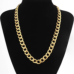 Sanglarst Gold Chain Necklace, 22 Inch Golden Ultra Luxury Looking Feeling Real Solid 14K Gold plated Curb Fake Neck Chain for Party Dancing (Gold 1CM)