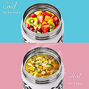 ZEMPRO Cute 10 Oz Thermos Food Jar for Hot & Cold Food Soup Wide Mouth Leak Proof Stainless Steel Insulated Vacuum Container Small Travel Work Lunch Bento(Cow Print)