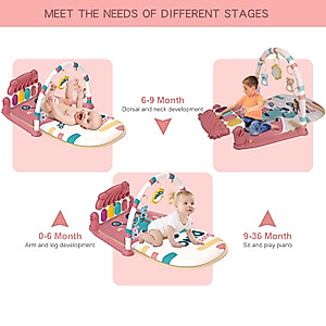 dearlomum Baby Play Mat Baby Gym, Piano Tummy Time Baby Activity Gym Mat with 5 Infant Learning Sensory Baby Toys, Music and Lights Boy & Girl Gifts for Newborn Baby 0 to 3 6 9 12 Months(Pink)
